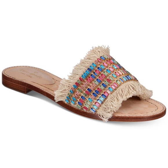 kate spade | Shoes | Kate Spade New York Beige Embellished Frayed ...